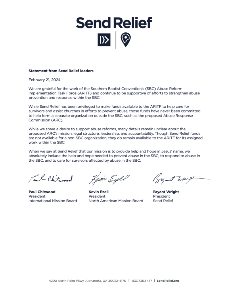 Send Relief reaffirms original intent of SBC abuse response funds ...